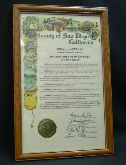 Proclamation - City's 153th Anniversary | City of San Diego Official ...