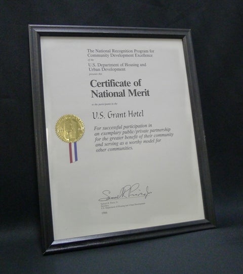Certificate of Natonal Merit for U.S. Grant Hotel | City of San Diego ...