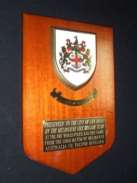 Plaque from Melbourne, 1987 World Peace and Fire Games | City of San ...