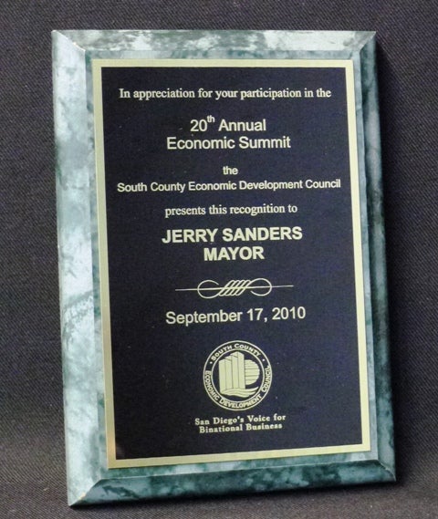 20th Annual Economic Summit Plaque | City of San Diego Official Website