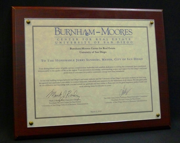 Plaque from Burnham-Moores Center for Real Estate | City of San Diego ...
