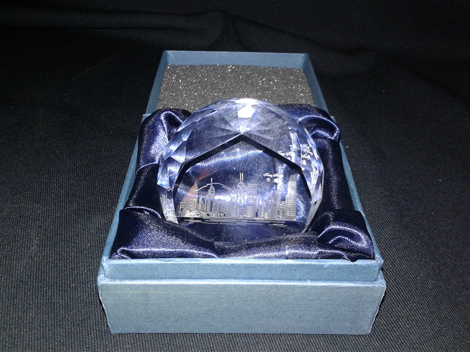 Glass Paperweight - Mulitfaceted and round with Hong Kong Skyline ...